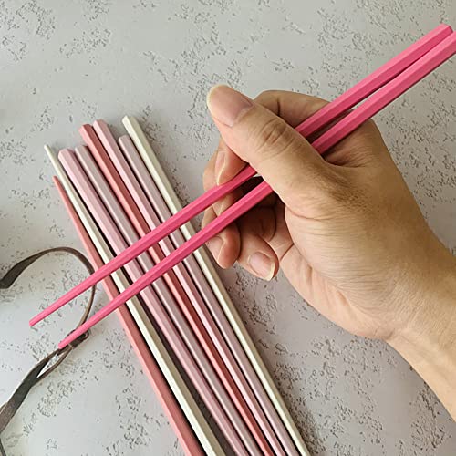 5 Pairs Fiberglass Reusable Chopsticks, Non-Slip, 5 Pairs Gift Set (Pink)