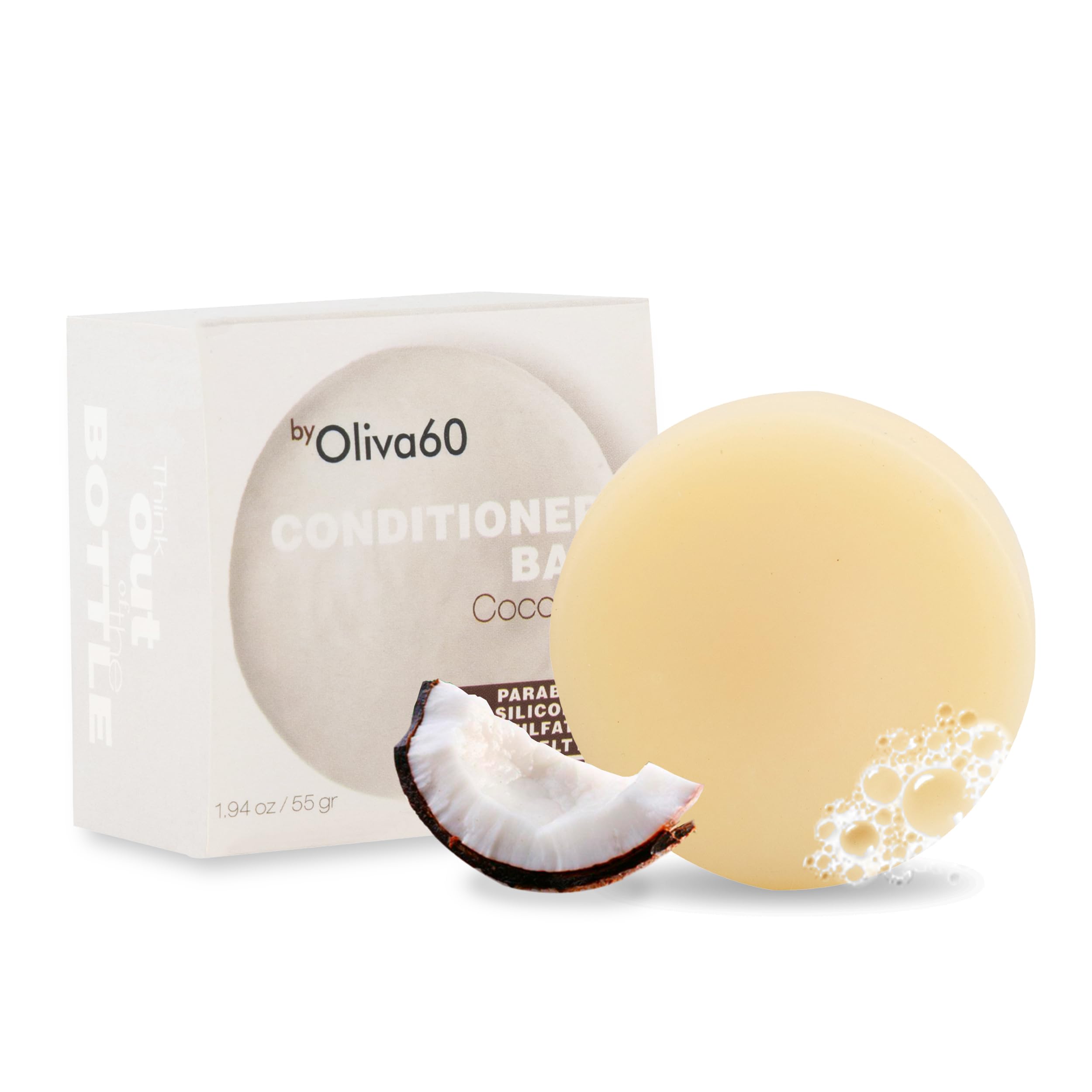 Coconut Cream Conditioner Bar - Curly Hair | Extra Moisturizing | Hair Care- Frizz Control | Olive, Argan, Macadamia Oil, Shea Butter | Sulfate & Paraben Free | Vegan | 1.94 oz | OLIVA 60