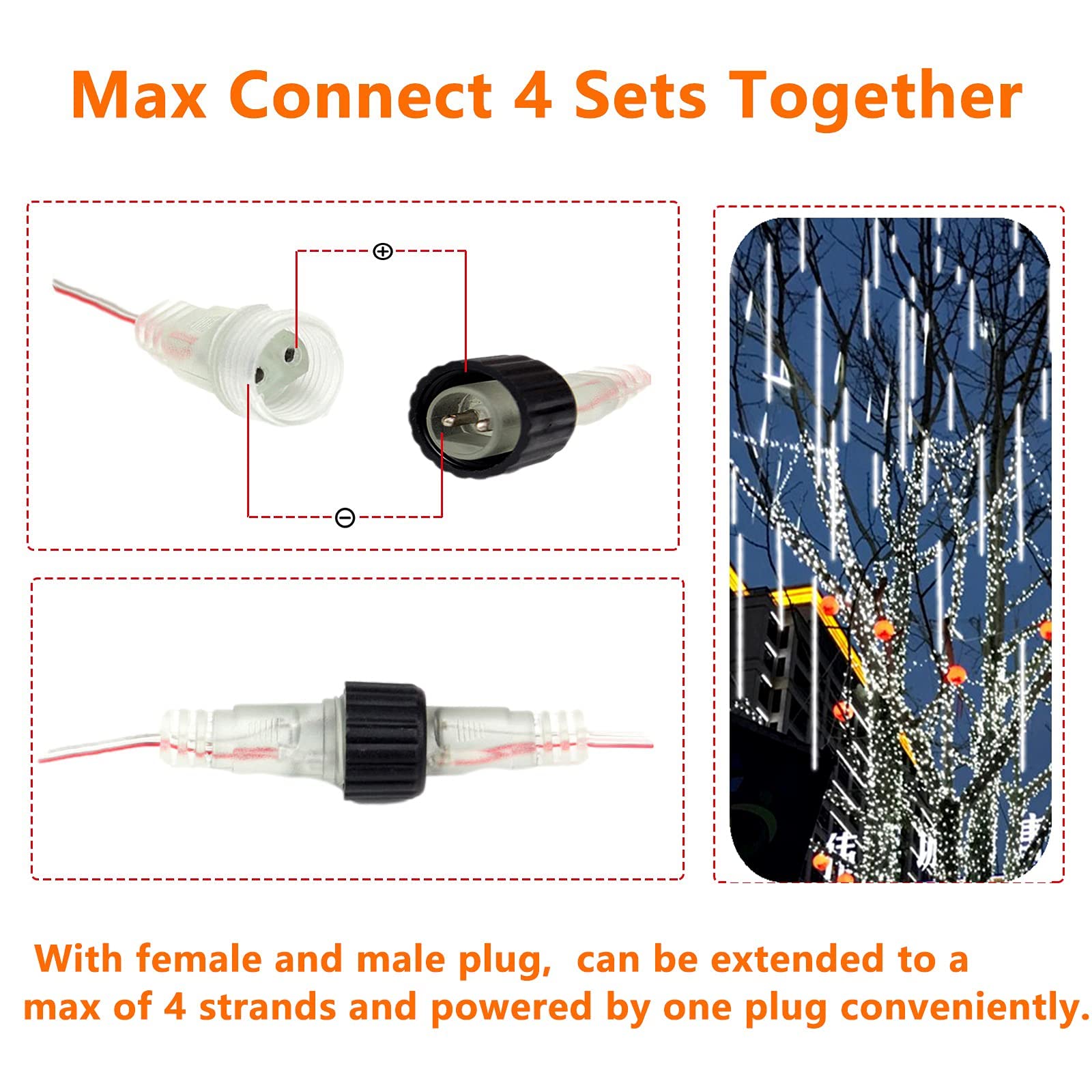 2-Pack Christmas Decorations Lights Outdoor, Total 384LED Meteor Shower Lights Rain Drop Lights 30cm 16 Tubes Indoor Outdoor Snow Cascading String Lights for Xmas Tree Roof Party Garden (Cool White)