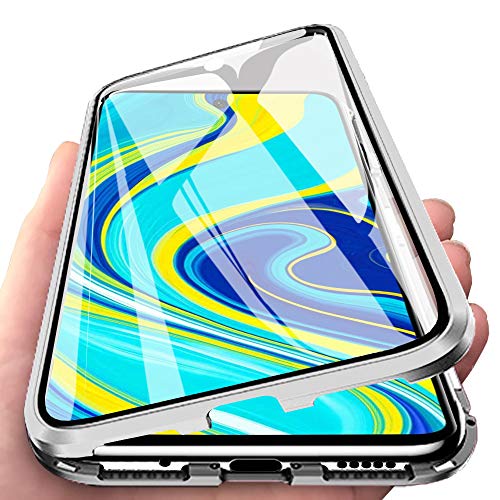 EabHulie Redmi Note 9 Pro Case, 360° Full Body Transparent Tempered Glass with Magnetic Adsorption Metal Bumper Case Cover for Xiaomi Redmi Note 9S / 9 Pro / 9 Pro Max Silver
