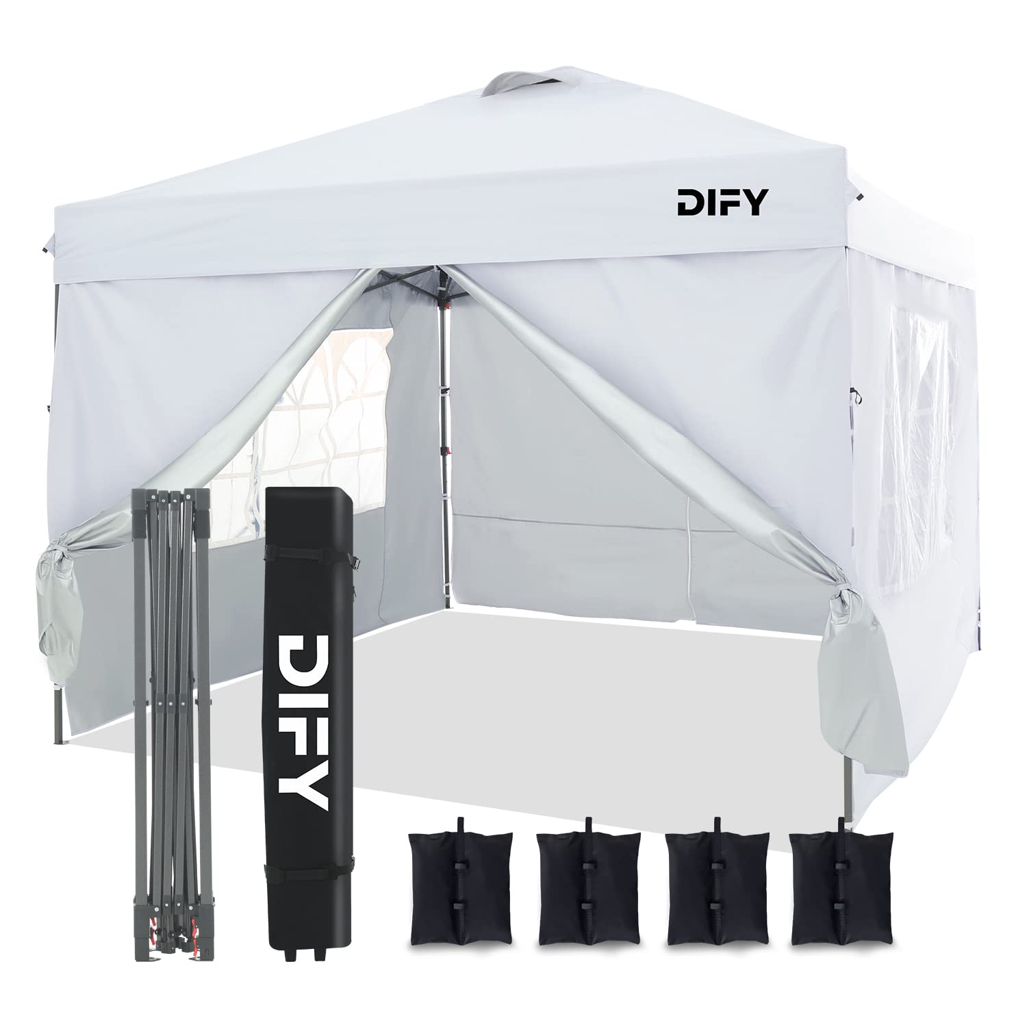 10x10 Durable EZ Pop Up Canopy with 4 Removable Sidewalls, 4 Sandbags. Outdoor Canopy Tent with Roller Bag, Patio Outdoor Canopy for Commerce, Beach, Party.(White)