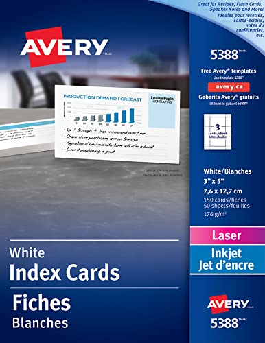 Avery Printable 3" x 5" Cards, 150 Blank Index Cards - Great for Recipe Cards and Flashcards & Printable Business Cards, Laser Printers, 250 Cards, 2 x 3.5