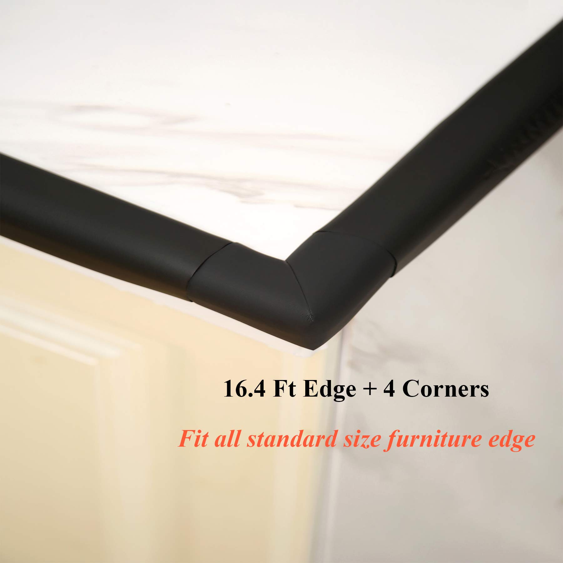 Furnigear Edge and Corner Guard, Foam Safety Bumpers, Baby Proofing Safety Table Corner Protectors, (16.4 Ft Edge + 4 Corners), Black, Self-Stick