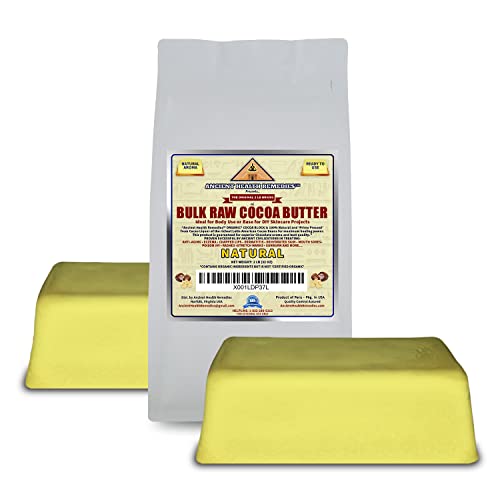 ANCIENT HEALTH REMEDIES Organic Unrefined Raw NATURAL COCOA (CACAO) BUTTER BLOCKS Bulk Size Rich Chocolate Aroma For Lip Balms Stretch Marks DIY Base for Body Butter (2Lb)