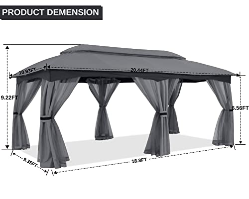 ABCCANOPY 10x20 Outdoor Gazebo - Patio Gazebo with Mosquito Netting, Outdoor Canopies for Shade and Rain for Lawn, Garden, Backyard & Deck (Dark Gray)