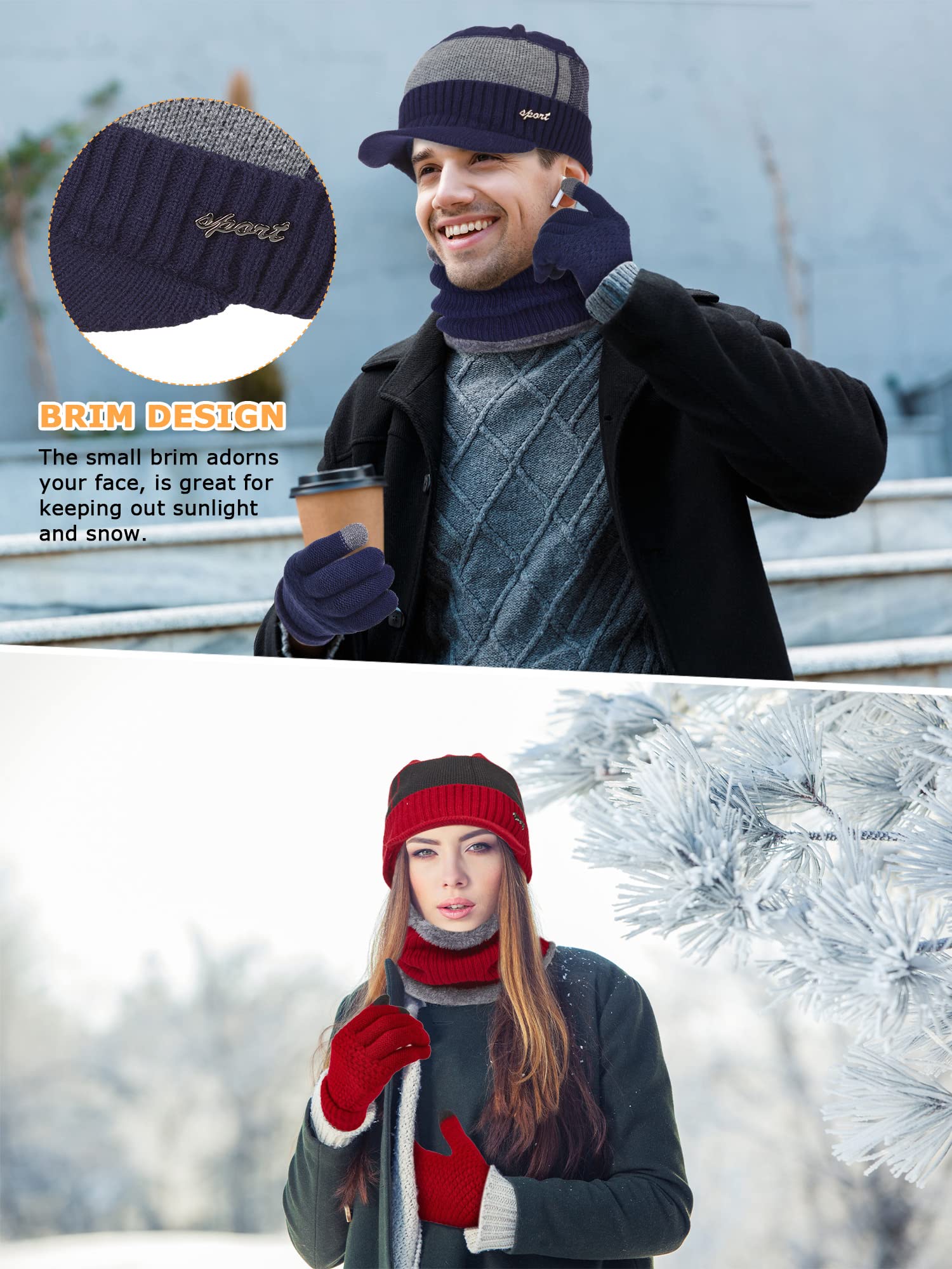 12 Pcs Winter Hat Scarf Gloves Set Winter Slouchy Skull Cap Knit Hats Winter Touch Screen Gloves Neck Warmer (Stylish)
