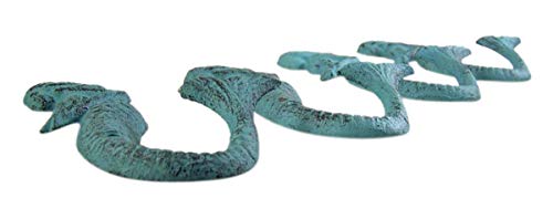Aqua Blue Cast Iron Mermaid Wall Hook 5 3/4 Inch (Set of 4)