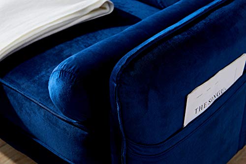 JULYFOX Blue Velvet Fabric Sofa Couch, 71 inch Wide Mid Century Modern Living Room Couch with Side Storage Fashion Golden Legs for Small Spaces