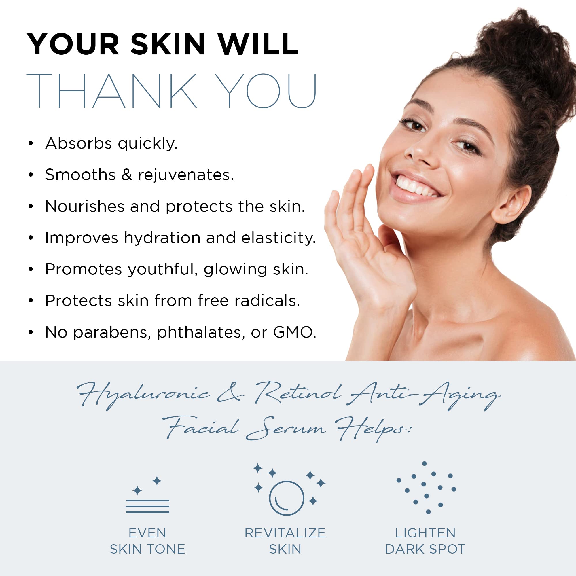 Azure Cosmetics Dermatologist Tested Hyaluronic & Retinol Face Serum - K Beauty Anti-Aging Formula for Dark Spots & Wrinkle Care - Korean Skincare, Moisturizing Complex for Glowing Skin - 1.69 fl oz