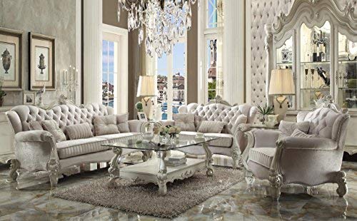 ACME Versailles Sofa w/5 Pillows - 52105 - Ivory Velvet & Bone White