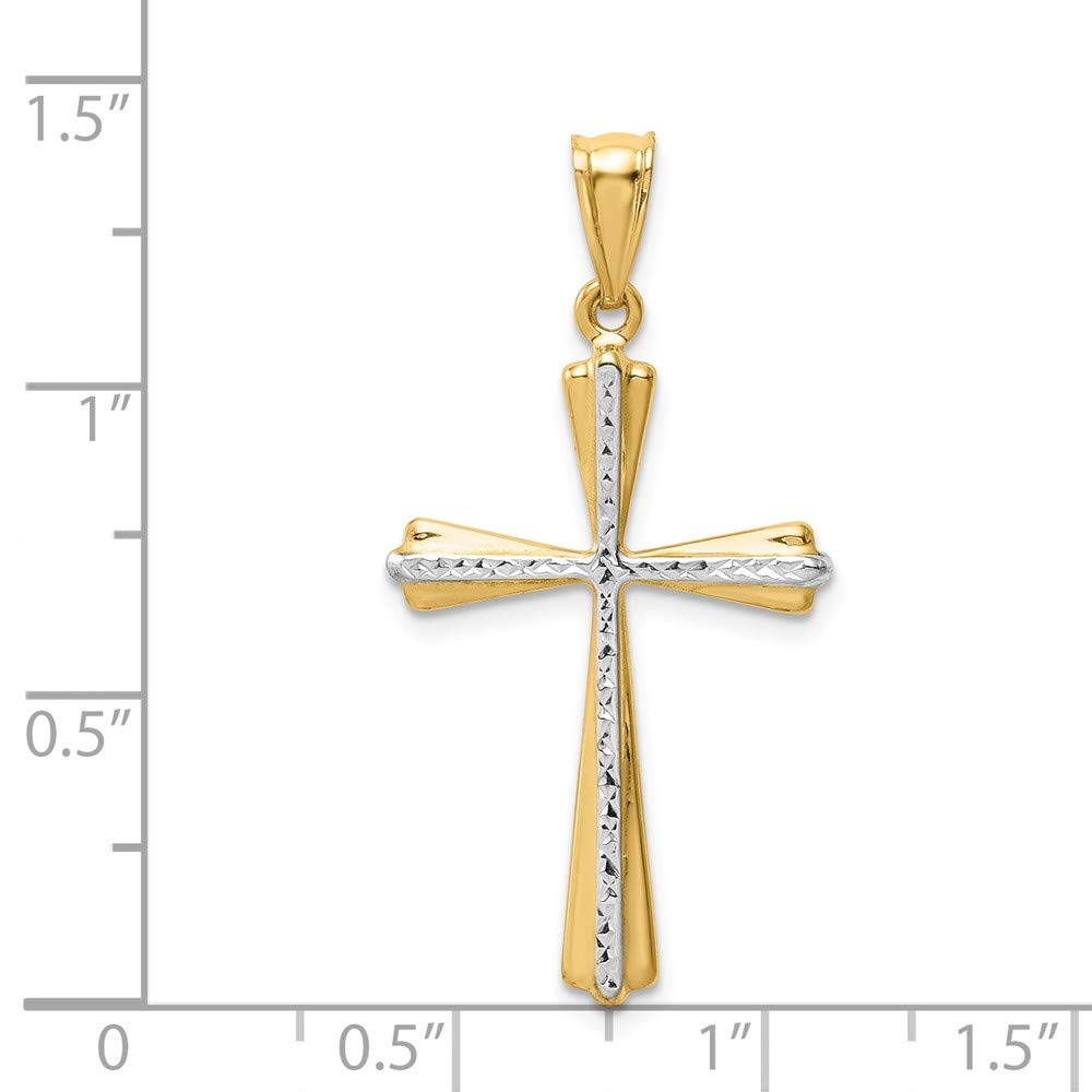 14k Yellow and White Gold Two Tone Diamond-Cut Cross Pendant Charm - 30mm x 19mm