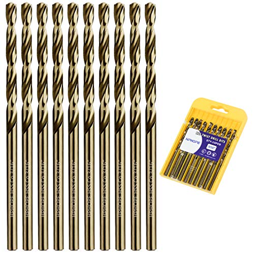 3/16 Inch Cobalt Drill Bits(10Pcs), HPHOPE M35 HSS Metal Twist Drill Bits Set, Jobber Drill Bits Length and Straight Shank, Suitable for Drilling in Hard Metal, Stainless Steel, Cast Iron