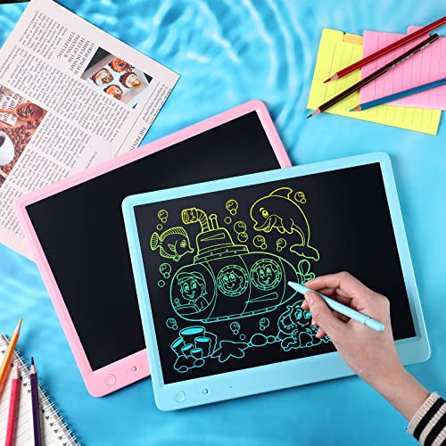 2 Pieces LCD Writing Tablet 15-inch Colorful Screen Drawing Pad Erasable Reusable Electronic Kids Drawing Tablet Kids Drawing Tablet Gifts for 3+ Years Old Girls Boys