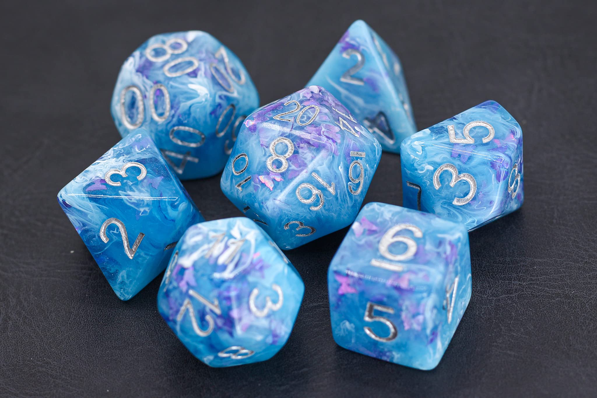 3DEGOS Blue Butterfly DND Dice Set for Dungeons and Dragons Gifts, D&D, D and D, Pathfinder, Accessories, D20, Polyhedral, Resin Dice, Metal, Dice Tray, Tower, Bag, Box