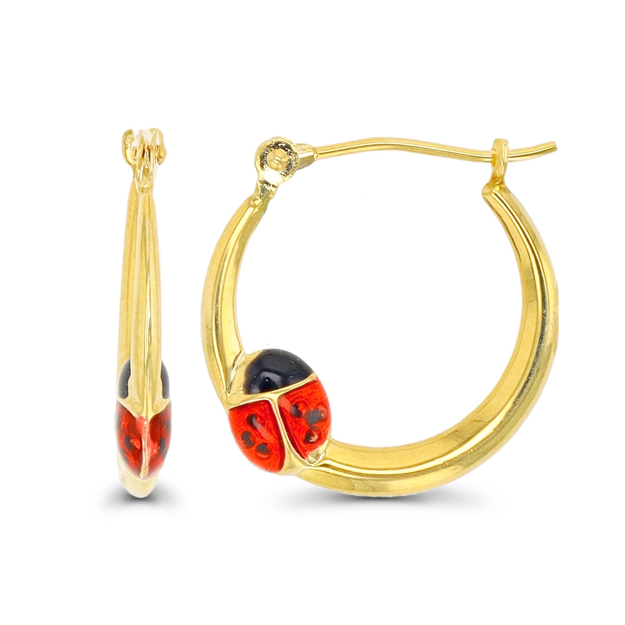 14K Yellow Gold Enamel Ladybug Hoop Earring, 2.50X18mm
