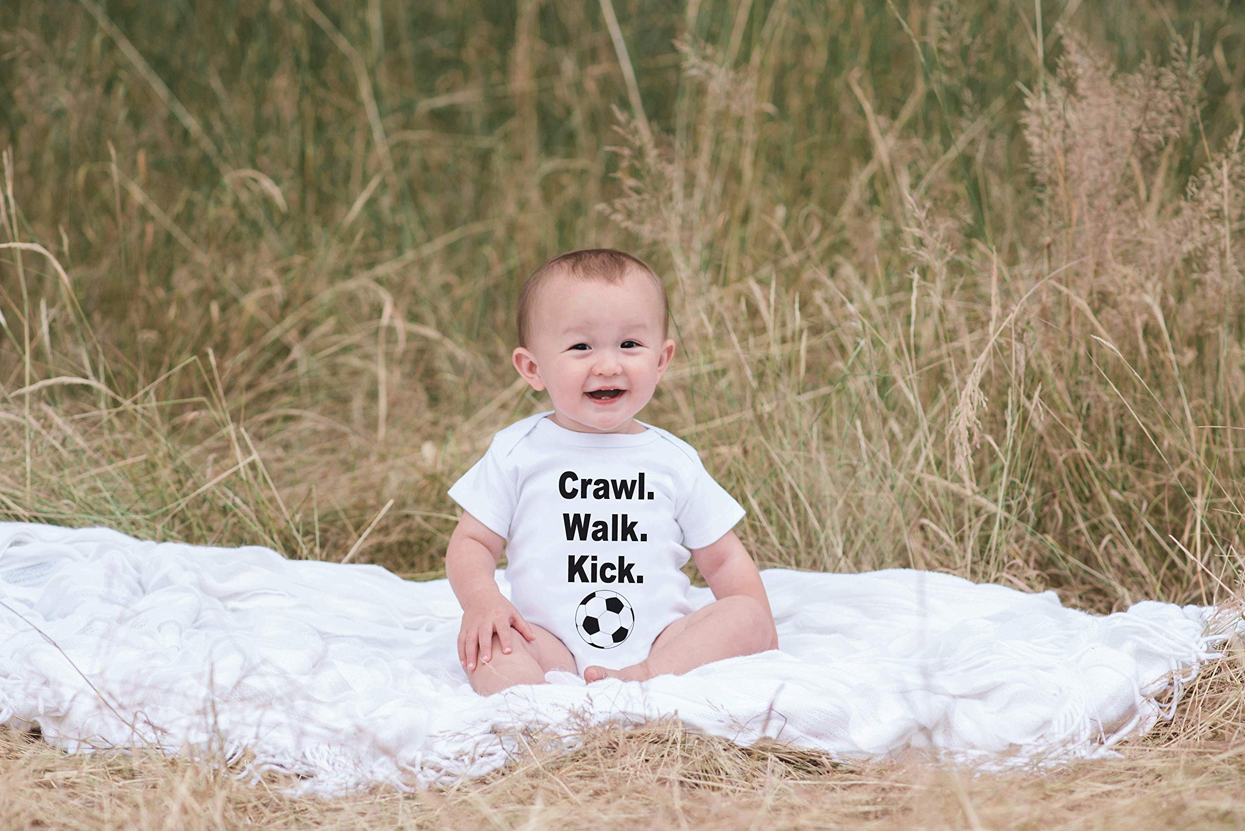 7 ate 9 Apparel Baby Boy's Crawl. Walk. Kick. Onepiece 12-18 Months Black and White