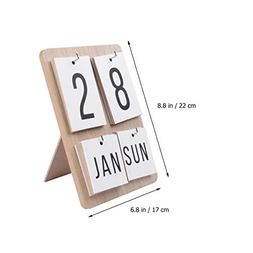 Garneck Wooden Desktop Calendar Wall Hanging Calendar Manual Perpetual Calendar Planner Schedule Year Calendar for Desk Top Office Home Decoration (White)