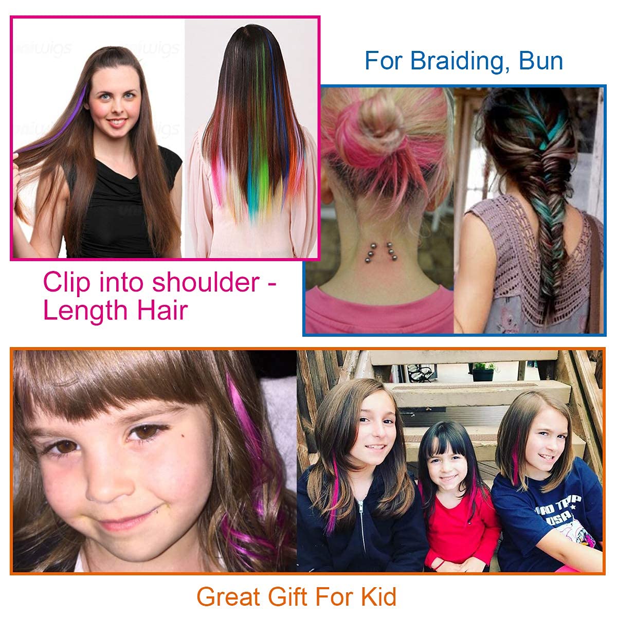 Colored Clip in Hair Extensions 22" 10pcs Straight Fashion Hairpieces for Party Highlights Green