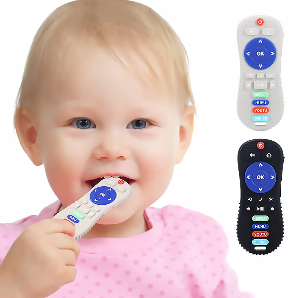2 Pack Remote Teether for Baby, Teething Toys for Babies 3-6-12 Months TV Remote Control Shape Silicone Baby Hand Teethers -Infant Chewing Toys for Sucking Needs-Safety Tested