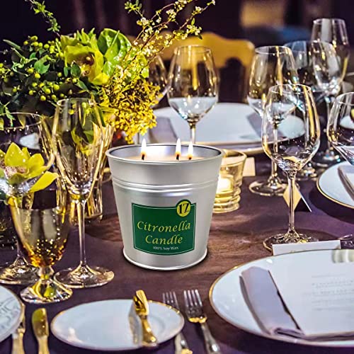 2 Packs Large Citronella Candles Outdoor Indoor, 17oz 3-Wick Aromatherapy Candles for Yard Patio, Soy Wax Bucket Candles for Summer Gift