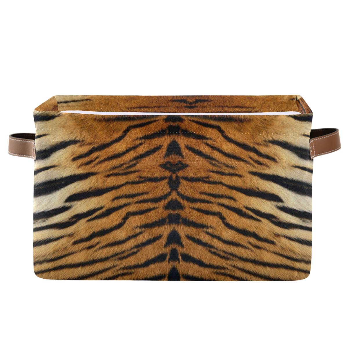Animal Tiger Leopard Print Storage Basket Bin Large Fabric Toys Storage Cube Box with Handles Collapsible Closet Shelf Cloth Organizer Basket for Nursery Bedroom