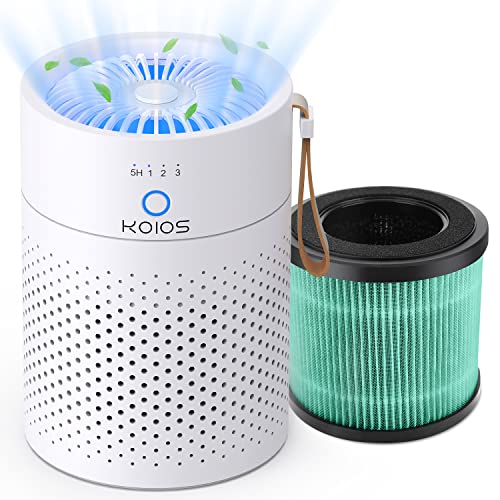 Air Purifier for Bedroom, KOIOS H13 True HEPA Filter Air Purifiers for Desktop Office Car Pets with USB Cable, Small Air Cleaner, Night Light, Timer, Remove 99.97% Smoke, Dust, Odors, Allergies, VOCs