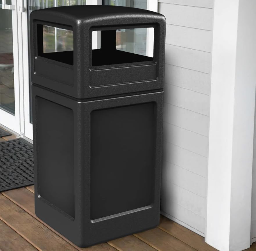 42 Gallon Square Black Waste Container and Dome Lid Set | Exterior Trash Can | Outdoor Trash Can with Lid | Trash Bin for Outdoor | Decorative Trash Can with Lid | Compost Trash Recycle Bin