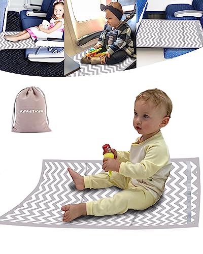 AWAHITAWA Toddler Travel Bed, Airplane Travel Essentials Kids, Portable Toddler Bed, Baby Airplane Travel Cot Accessories, Airplane Must Haves for Toddlers（Gray Stripes）