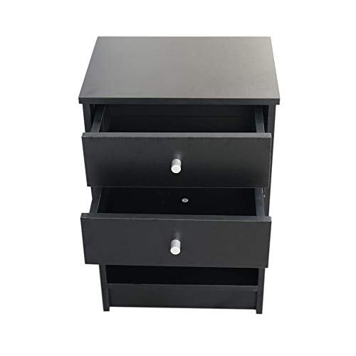 2-Drawer Night Stand, Country Style Sofa Side End Table with Drawer, Wooden Bedside Table for Living Room Bedroom, Multifunctional Storage Organizer with Solid Wood Legs , Easy to Assemble (Black3)
