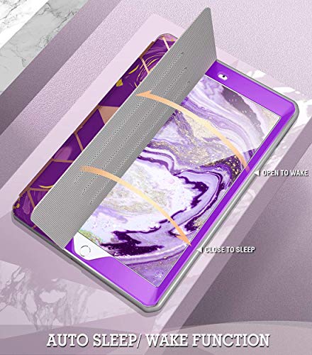 Popshine Marble Case Designed for iPad 10.2 9th Gen (2021)/8th Gen (2020) /7th Gen (2019), Full Body Premium 360 Degree Protective Folio Cover with Built-in Screen Protector, Liquid Marble Purple
