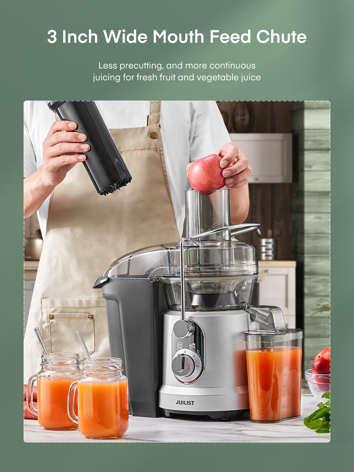 1300W Juicer Machines, Juilist Powerful Juice Extractor Machine with 3.2" Wide Mouth for Whole Fruits & Veggies, Fast Juicing Fruit Juicer for Beet, Celery, Carrot, Apple, Easy to Clean, BPA-Free