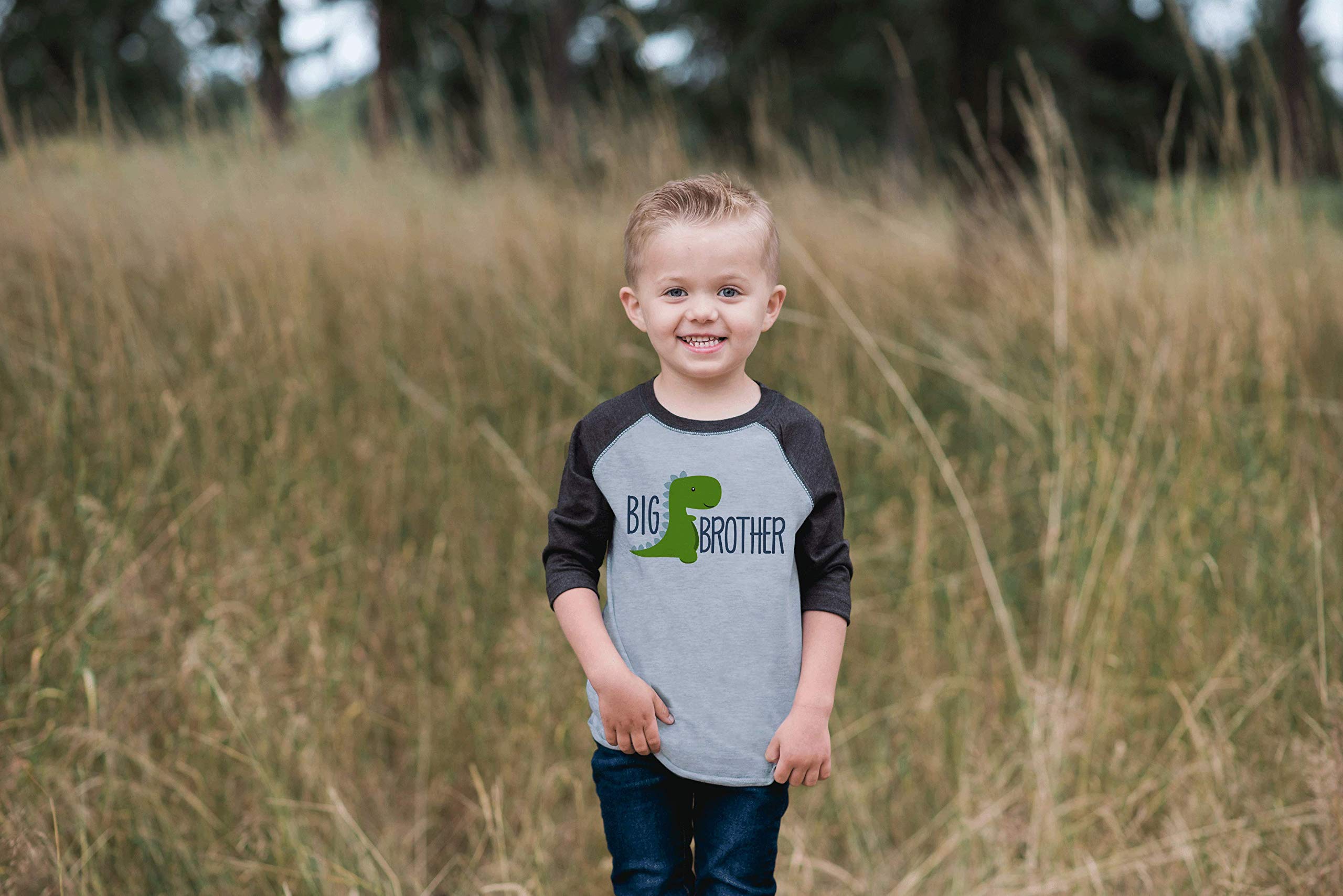7 ate 9 Apparel Boy's Dinosaur Big Brother Grey Baseball Shirt T-Shirt 18 Months