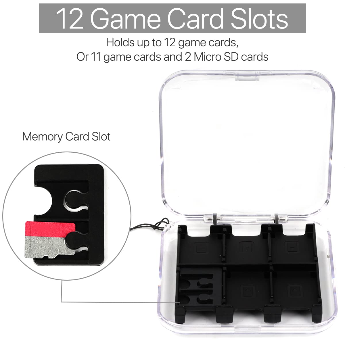 12in1 Game Card Case for Switch / Switch OLED 2021 / Switch Lite, for NS Game Card Organizer Holder Shell with 12 Game Slots, Keeps Card Safe Travel Portable (Transparent)