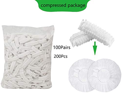 JYHF Disposable Sanitary Headphone Covers, Earpad Cover Ups for Headset Protector, Non-Woven Hygienic Sweat-Proof Stretchable White Ear Cover (200Pcs,4.3”)