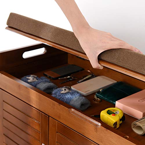 K KELBEL Wooden Shoe Storage Organizer & Cabinet & Rack Bench for Closet, Entryway, Window & Outdoor Bench, Boot Organizing Detachable Cushion with Hidden Storage Compartment, Large Size