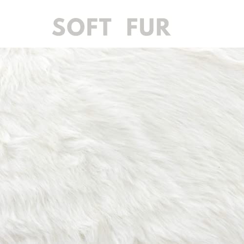 White Home Office Chair Cute Fluffy Vanity Chair with Back Task Upholstered Fur Armless Swivel Desk Chair for Study Room, Height Adjustable