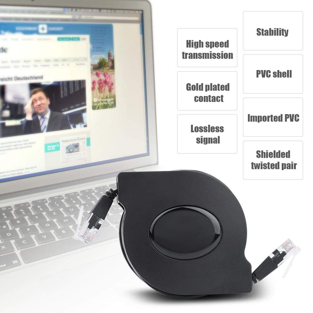 Adjustable Retractable Cat-6 10 Gigabit Ethernet Ultra Flat Retractable Cable Cat6 Ethernet Cable RJ45 Connectors for Travel, 1m / 3.3ft, 2m / 6.6ft Optional(6.6ft)
