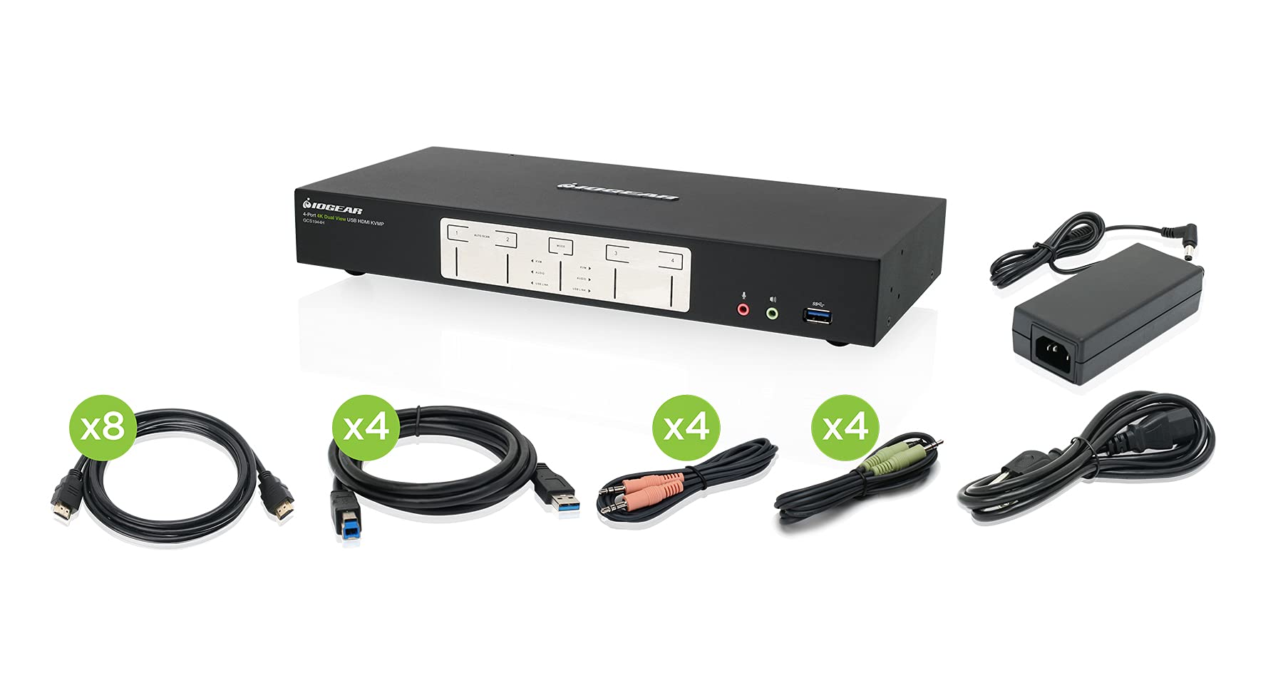 IOGEAR 4-Port 4K Dual View KVMP Switch with HDMI, Audio, UHD 4K@60Hz RGB 4:4:4, USB 3.0 Hub, Audio, Hotkey, Button Switching, PC Monitor Keyboard Mouse Switch for 4 PCs 2 Monitors w/Cables - GCS1944H