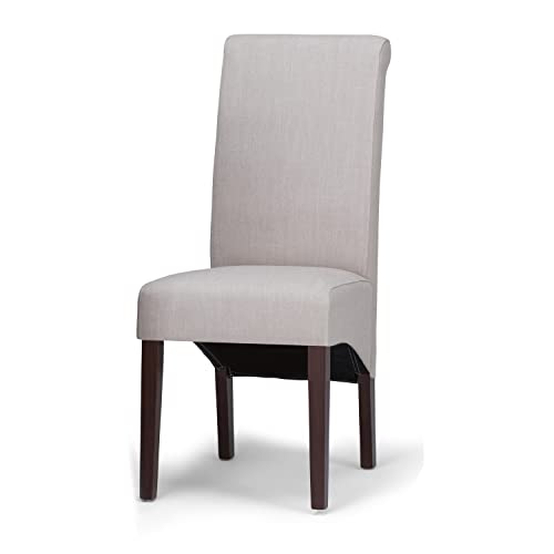 SIMPLIHOME Avalon Deluxe Parson Dining Chair (Set of 2), Light Beige Linen Look Fabric and SOLID WOOD, Square, Upholstered, For the Dining Room, Transitional Modern