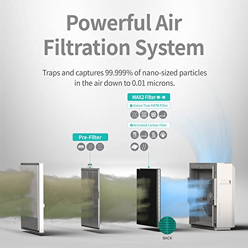 AIRMEGA Max 2 Air Purifier Replacement Filter Set for 300/300S & Airmega 250/250S Air Purifier Replacement Filter Set, Max 2 Green True HEPA and Active Carbon Filter, AP-1720-FP