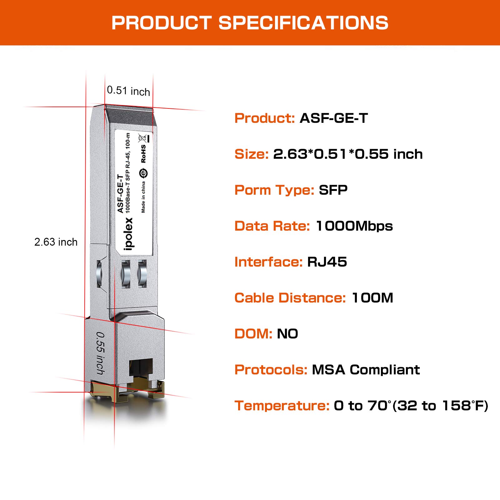 ipolex Gigabit SFP to RJ45 Copper SFP Transceiver, 1000Base-T Mini GBIC, 1.25G SFP to Ethernet Module, for Cisco GLC-T/SFP-GE-T, Meraki MA-SFP-1GB-TX, TP-Link TL-SM331 Tand More, 2 Pack