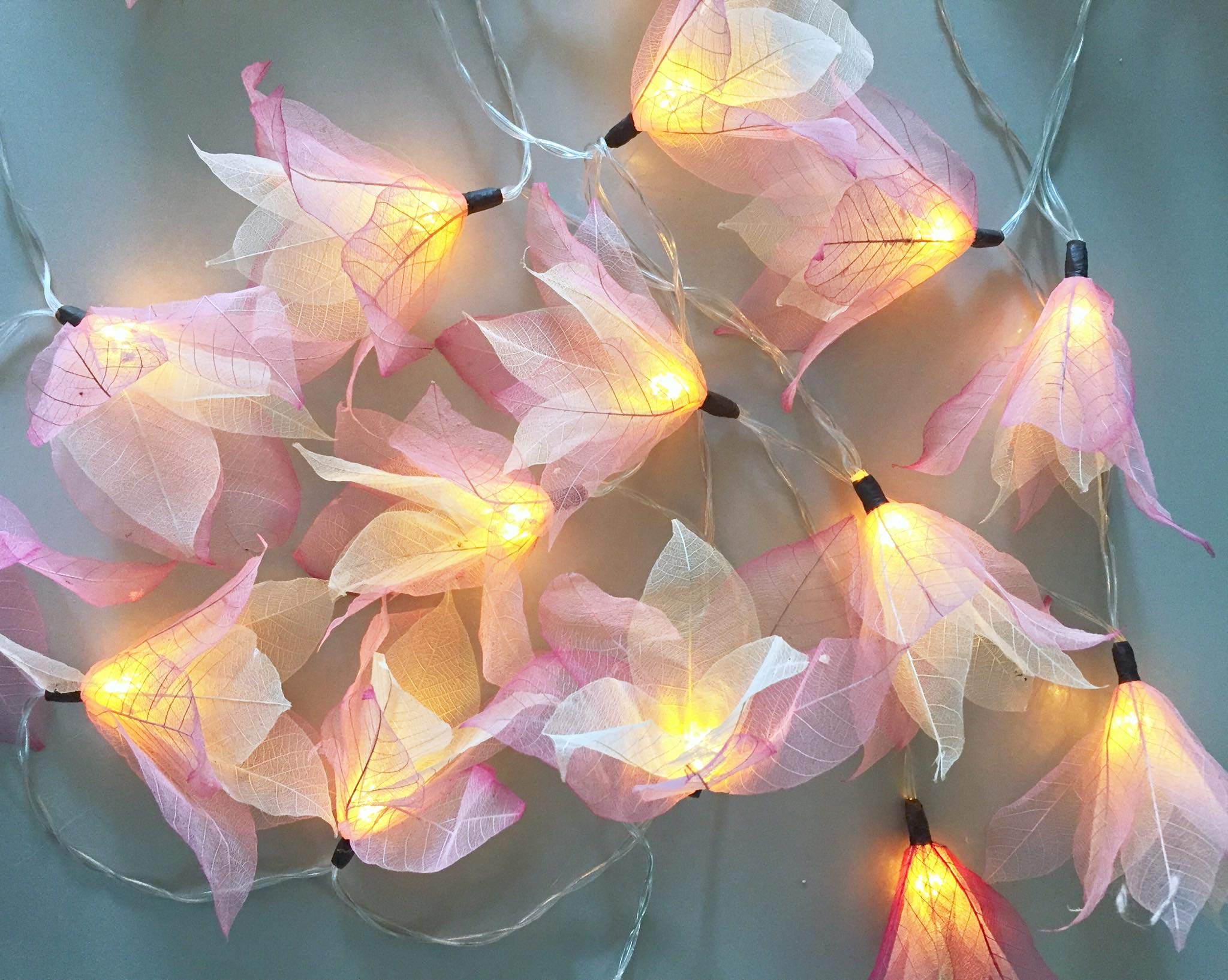 20 LED String Lights Pink Flower Fairy String Lights Leaves for Bedroom Window Curtain String Light Wedding Party Garden Outdoor Indoor Wall Decorations, Diameter 10cm (Long 9ft)
