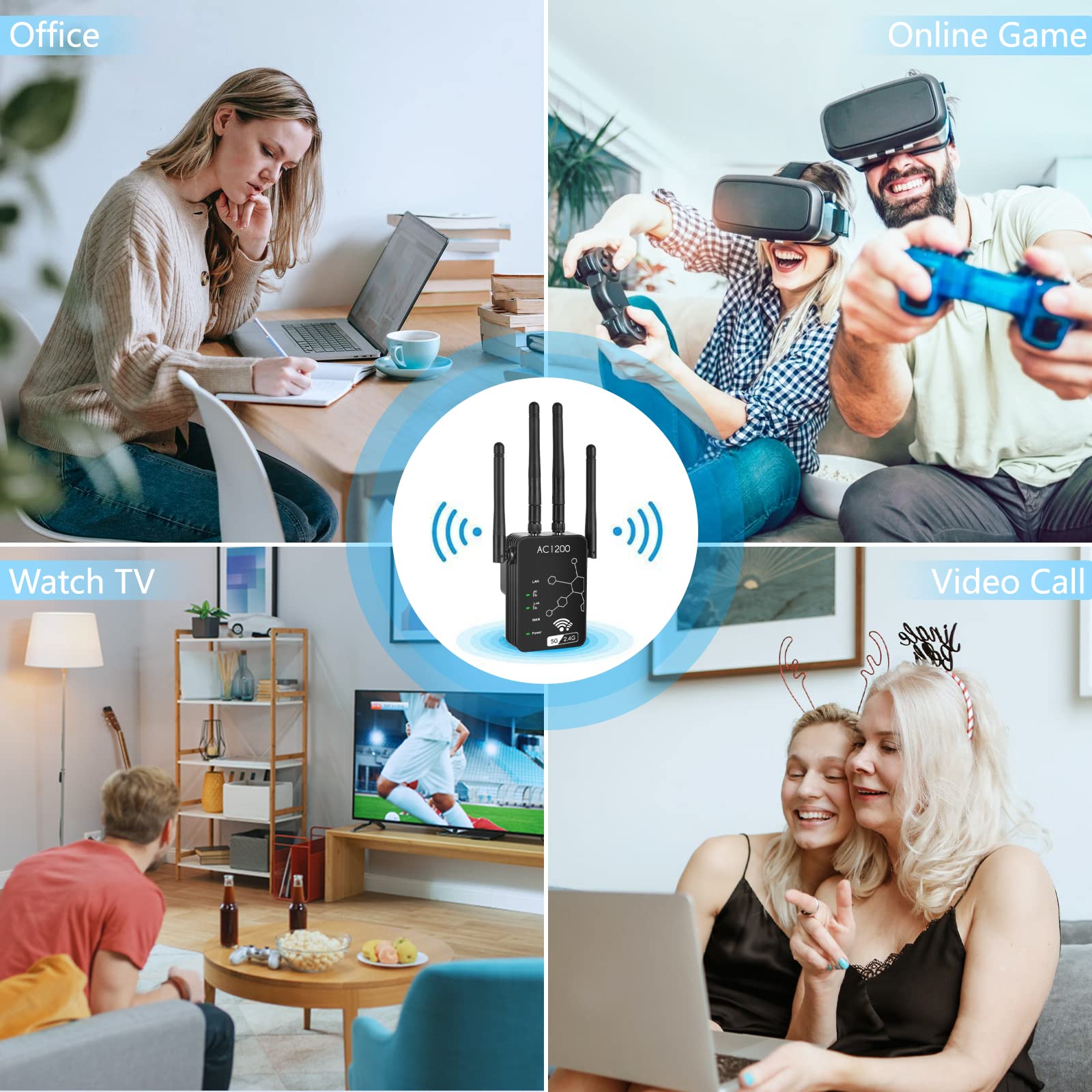 1200Mbps WiFi Extender, Dual Band 5G/2.4G Long Range Wireless WiFi Extenders Signal Booster for Home, WiFi Signal Blast WiFi Repeater, AP & Router Mode, Easy Setup, Full Coverage