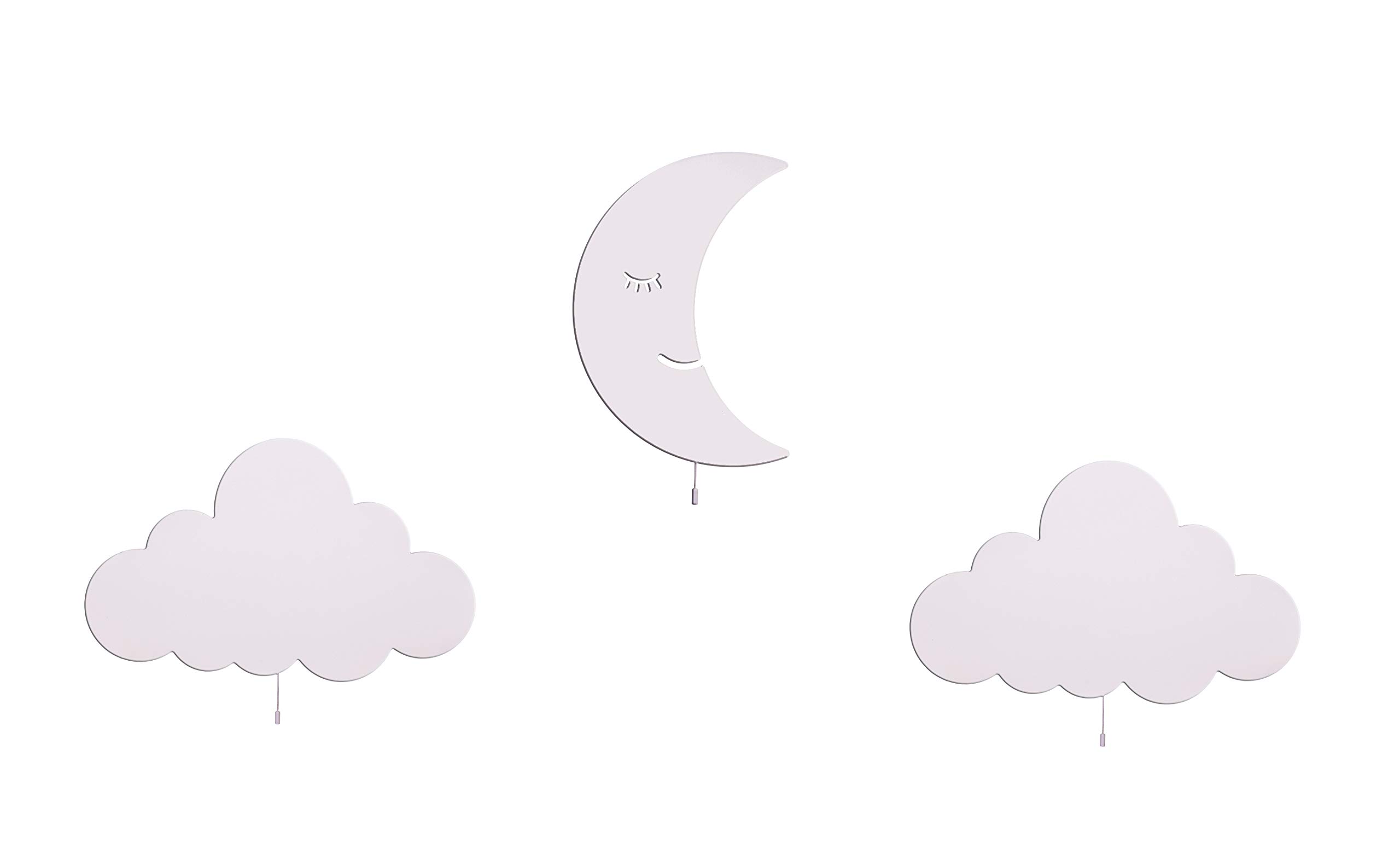 2X Cloud+1 Moon Wall Light, + Silver Star Stickers, Nursery Room Decor Wall Light Set of 3 Wooden Wall Light with LED, 100pcs Silver Star Wall Decals Gift!