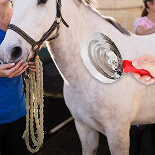 Gojiny 6 Ring Curry Comb Reversible Metal Horse Curry Comb Stainless Steel Dog Spring Curry Comb with Comfortable Grip for Grooming Shedding Horse Sheep and Pet