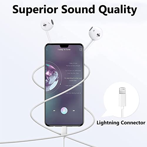 2 Pack-iPhone Earbuds/iPhone Headphones Wired//Wired Earphones/Lightning [MFi Certified] Built-in Microphone & Volume Control Compatible with iPhone 14/13/12/11/X/8/7, Support All iOS System