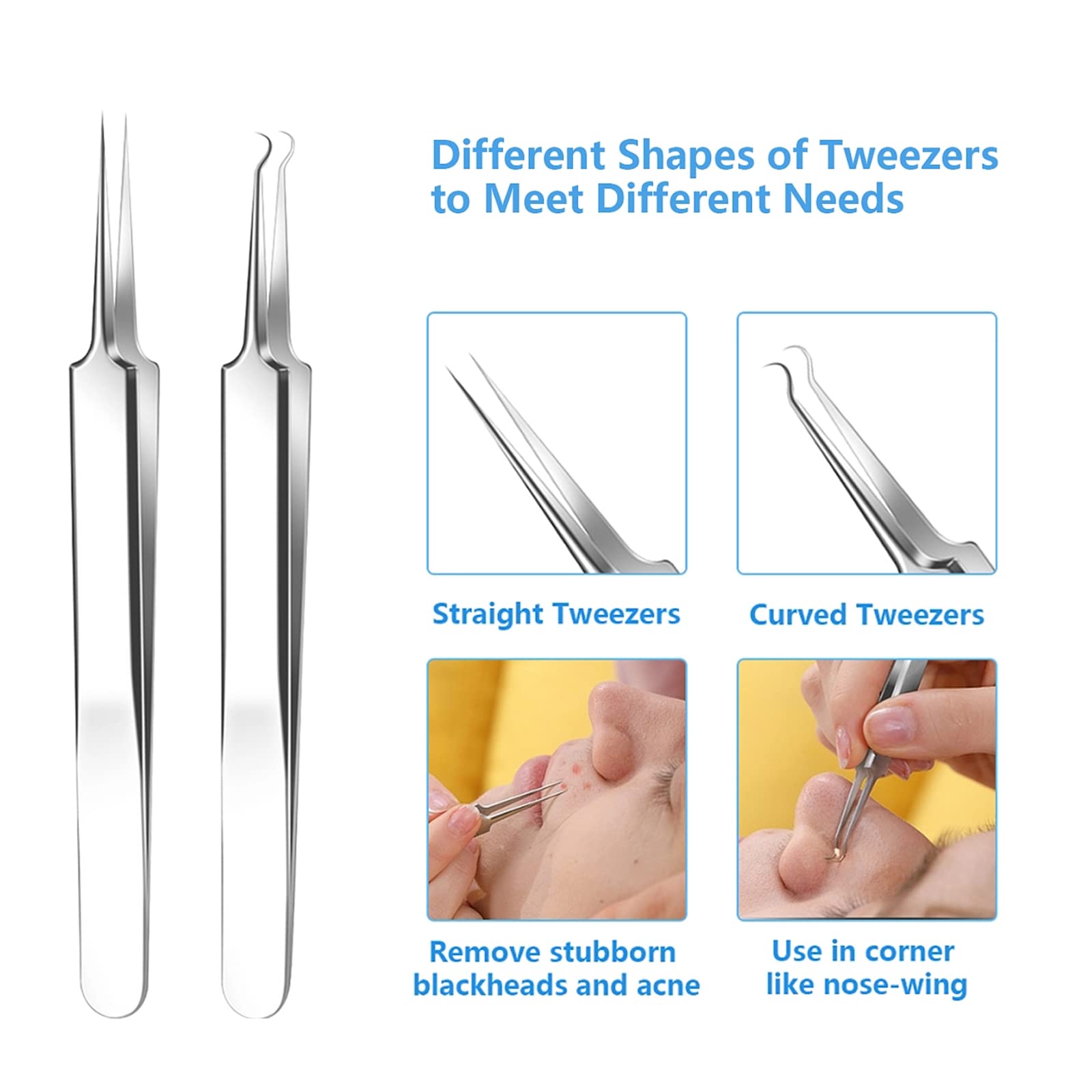 12pcs Blackhead Remover Tools Sets,Double-Head Blackhead Remover Tools,Comedone Pimple Extractor Tool Acne Kit for Blackhead,Professional Stainless Blackhead Extractor Removal Tool with a Leather Bag