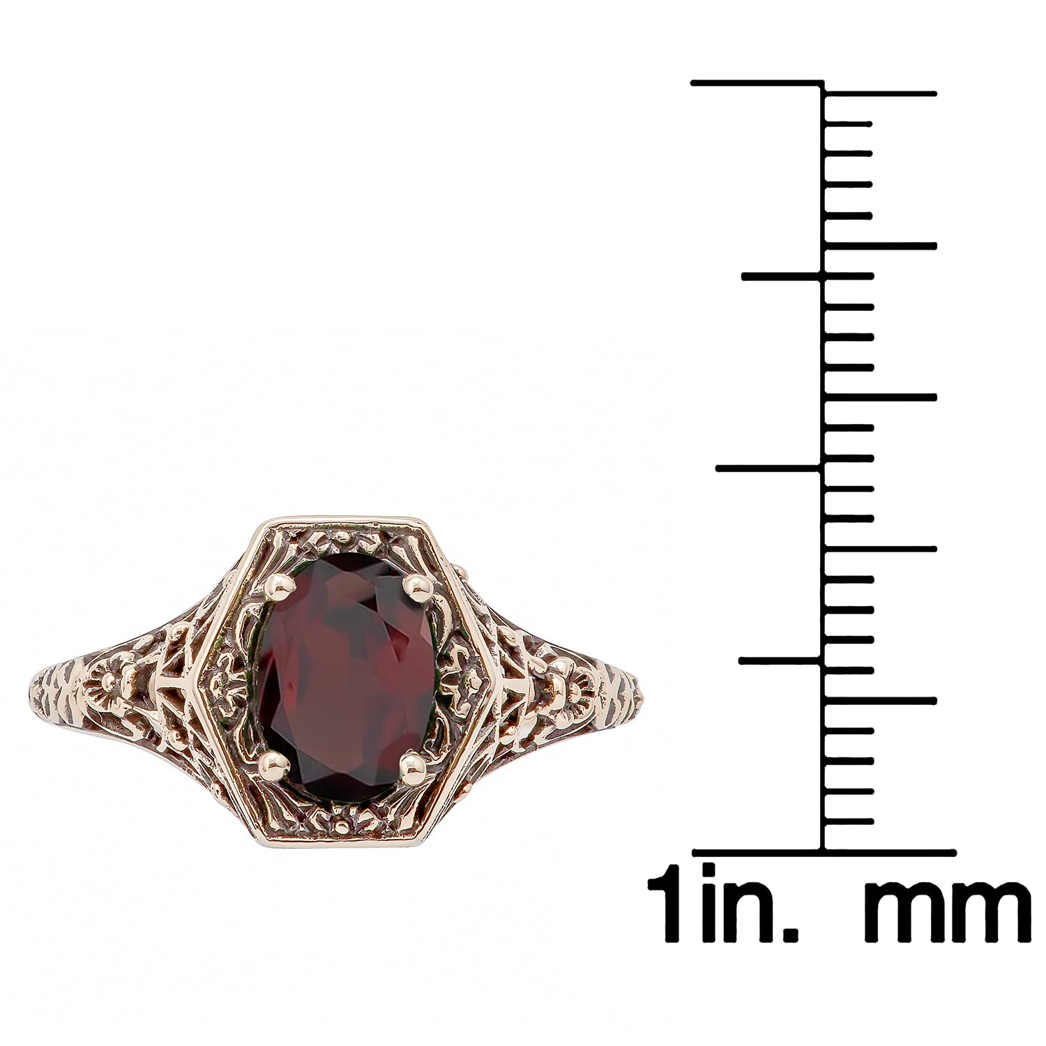 10k Yellow Gold Vintage Style Genuine Oval Garnet Filigree Ring