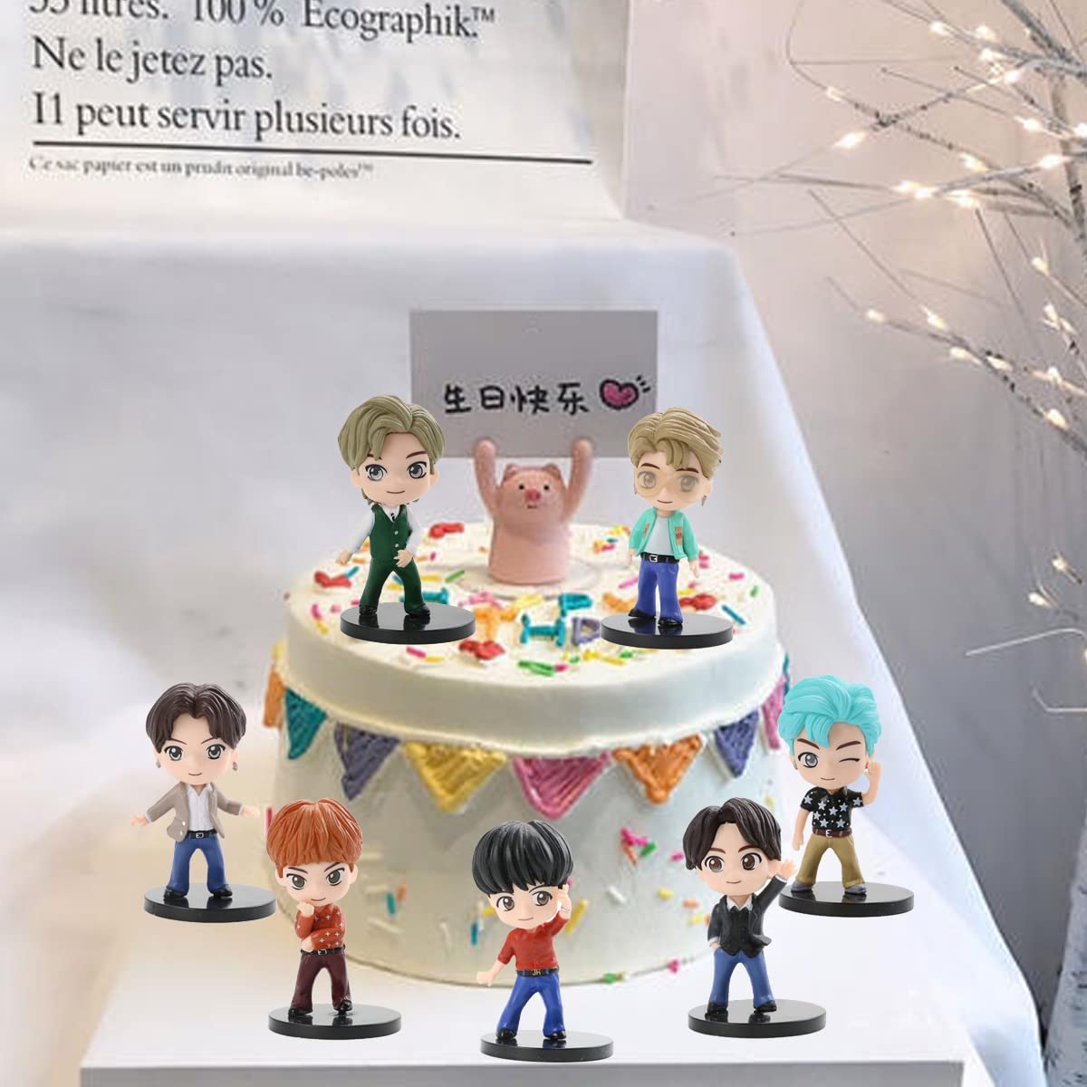 7 Pack BTS Cake Toppers Figure, PVC Model Toys Cute Bangtan Boys Groups A.R.M.Y Action Figures Dolls Gift for Girls