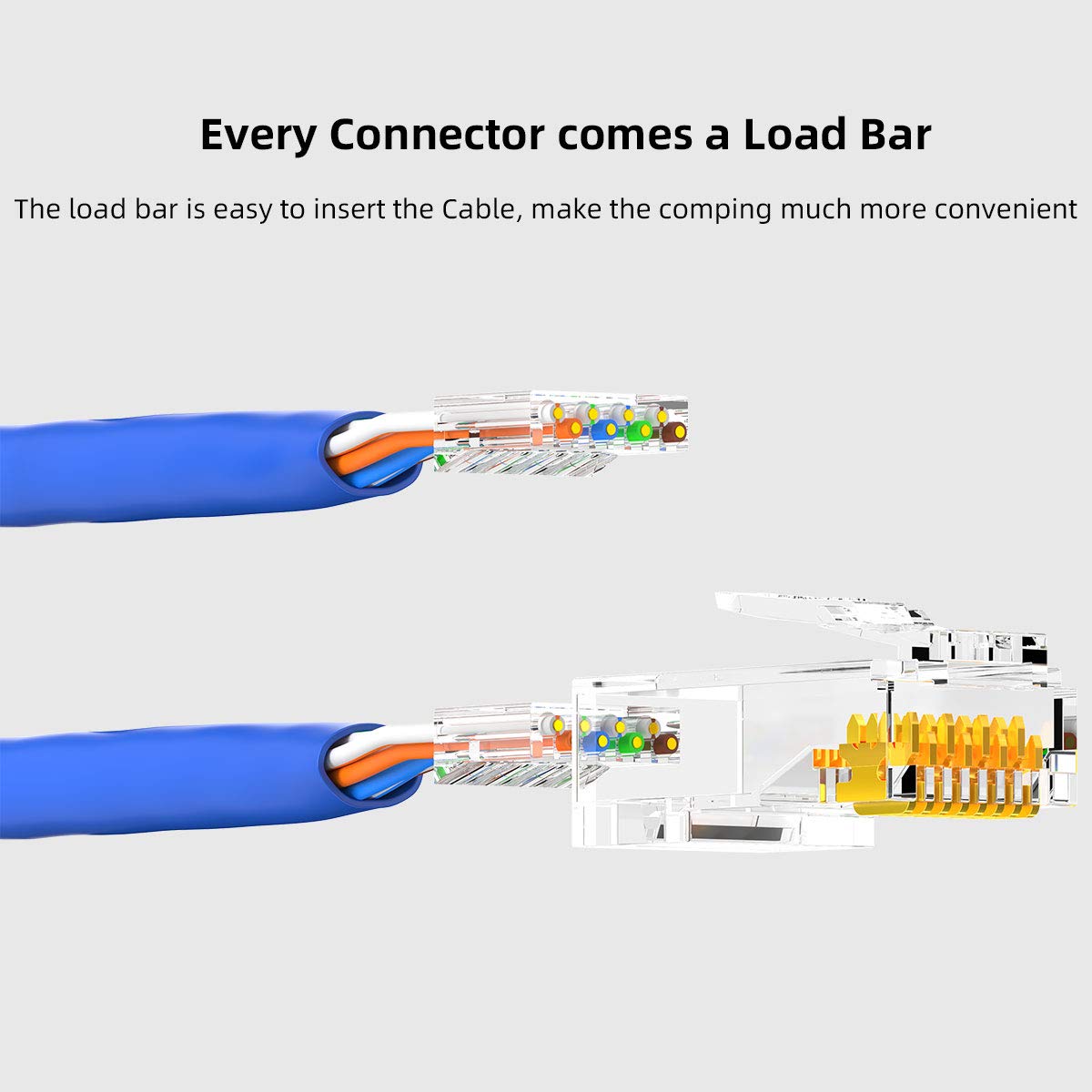 AMPCOM RJ45 Connectors, Standard Modular Plugs, UTP Gold-Plated 2 Pieces Suit CAT6 RJ45 8P8C Crimp End for Ethernet Cable, Support POE/POE+ / POE++, 100/Pack